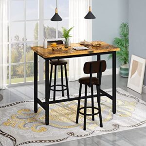 DKLGG 3-Piece Dining Room Wooden Kitchen Table and Pu Cushion Chair Sets for Small Space Living Room/Kitchen