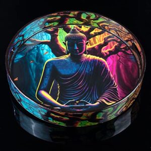 crocon decorative round serving tray for coffee table breakfast buddha printed ottoman tray candle holder multipurpose centerpieces for dining room home décor makeup drawer organizer 12 inch