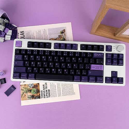 JOLINTAL 129 Keys Japanese Purple Keycaps, Custom Cherry Profile Keycaps, PBT Purple Keycaps Set, Dye Sublimation Mystery Cherry MX Switch Keycaps for Mechanical Keyboard (First Love)