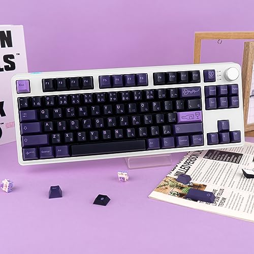 JOLINTAL 129 Keys Japanese Purple Keycaps, Custom Cherry Profile Keycaps, PBT Purple Keycaps Set, Dye Sublimation Mystery Cherry MX Switch Keycaps for Mechanical Keyboard (First Love)