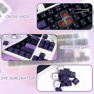 JOLINTAL 129 Keys Japanese Purple Keycaps, Custom Cherry Profile Keycaps, PBT Purple Keycaps Set, Dye Sublimation Mystery Cherry MX Switch Keycaps for Mechanical Keyboard (First Love)