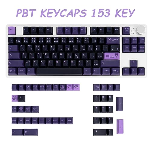 JOLINTAL 129 Keys Japanese Purple Keycaps, Custom Cherry Profile Keycaps, PBT Purple Keycaps Set, Dye Sublimation Mystery Cherry MX Switch Keycaps for Mechanical Keyboard (First Love)