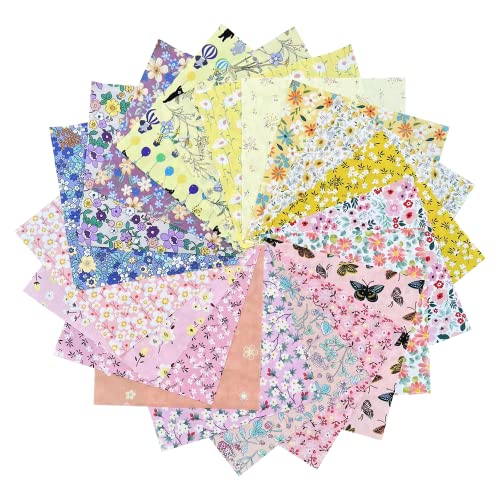 HANPATQUI 50PCS 10 x 10 inch Floral 100% Cotton Fat Quarters Fabric for Sewing and Quilting Bundles Precut Fabric Square for DIY Craft Patchwork