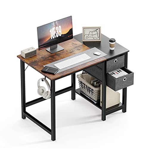 Computer Desk with Drawer 40 Inch Home Office Desk Writing Desk Work Desk PC Table Study Desk with 2-Tier Drawers Storage Shelf Headphone Hook, Modern Simple Style Laptop Desk for Bedroom, Gaming