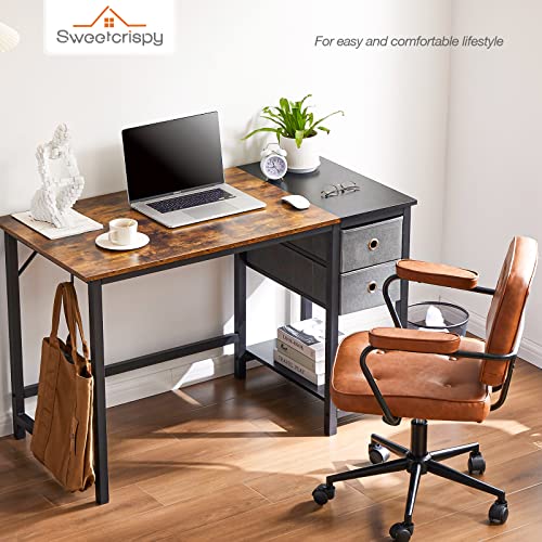 Computer Desk with Drawer 40 Inch Home Office Desk Writing Desk Work Desk PC Table Study Desk with 2-Tier Drawers Storage Shelf Headphone Hook, Modern Simple Style Laptop Desk for Bedroom, Gaming