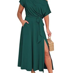 LILLUSORY Off The Shoulder Midi Wedding Guest Dresses 2023 Summer Cocktail Party Women Dress Emerald Green