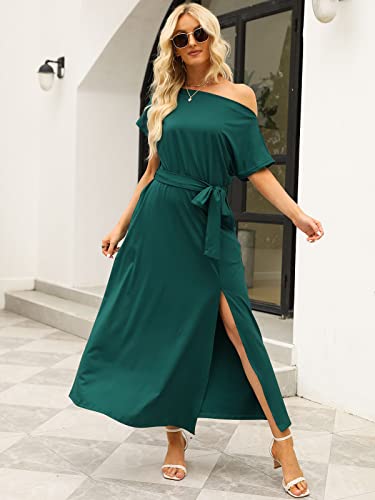 LILLUSORY Off The Shoulder Midi Wedding Guest Dresses 2023 Summer Cocktail Party Women Dress Emerald Green