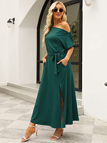 LILLUSORY Off The Shoulder Midi Wedding Guest Dresses 2023 Summer Cocktail Party Women Dress Emerald Green