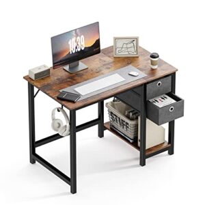 computer desk with drawer 40 inch home office desk writing desk work desk pc table study desk with 2-tier drawers storage shelf headphone hook, modern simple style laptop desk for bedroom, gaming