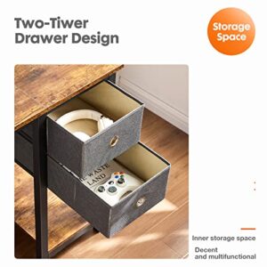 Computer Desk with Drawer 40 Inch Home Office Desk Writing Desk Work Desk PC Table Study Desk with 2-Tier Drawers Storage Shelf Headphone Hook, Modern Simple Style Laptop Desk for Bedroom, Gaming