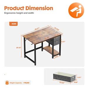 Computer Desk with Drawer 40 Inch Home Office Desk Writing Desk Work Desk PC Table Study Desk with 2-Tier Drawers Storage Shelf Headphone Hook, Modern Simple Style Laptop Desk for Bedroom, Gaming