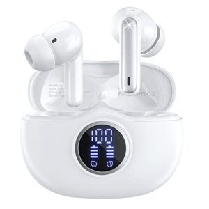 wireless earbuds bluetooth 5.3 headphones 40 hrs playtime with led display, deep bass stereo and noise cancelling bluetooth ear buds ip7 waterproof wireless earphones with mic for iphone android white