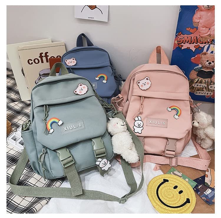 SUEBEKUE Cute Mini Backpacks with Kawaii Accessories,Small Travel Bag Shoulder Bag with Many Pockets,Aesthetic Small Backpack Teen Girls Women for Camping,Green