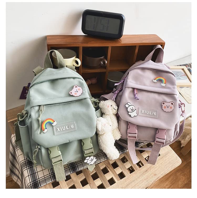 SUEBEKUE Cute Mini Backpacks with Kawaii Accessories,Small Travel Bag Shoulder Bag with Many Pockets,Aesthetic Small Backpack Teen Girls Women for Camping,Green