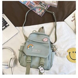 SUEBEKUE Cute Mini Backpacks with Kawaii Accessories,Small Travel Bag Shoulder Bag with Many Pockets,Aesthetic Small Backpack Teen Girls Women for Camping,Green