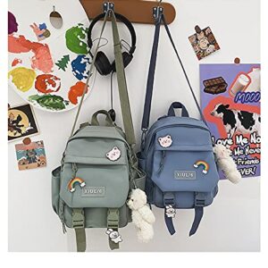 SUEBEKUE Cute Mini Backpacks with Kawaii Accessories,Small Travel Bag Shoulder Bag with Many Pockets,Aesthetic Small Backpack Teen Girls Women for Camping,Green