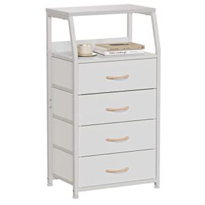 furnulem tall 4 drawers dresser, vertical storage tower white dresser for bedroom, hallway, entryway, nursery, closet organizer, nightstand bedside table furniture, sturdy steel frame, wood top