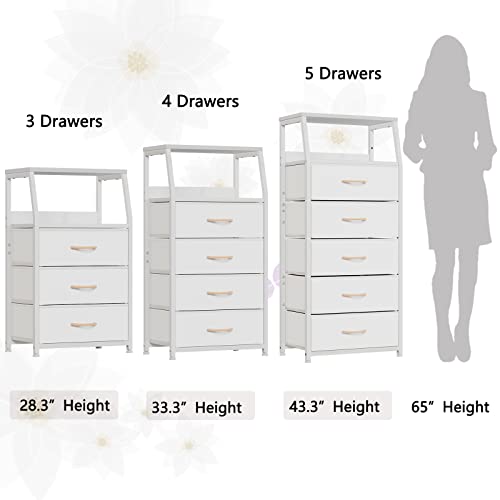 Furnulem Tall 4 Drawers Dresser, Vertical Storage Tower White Dresser for Bedroom, Hallway, Entryway, Nursery, Closet Organizer, Nightstand Bedside Table Furniture, Sturdy Steel Frame, Wood Top