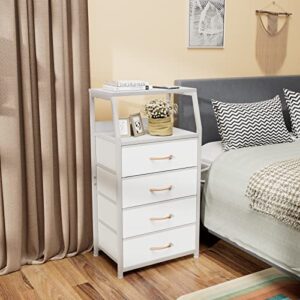 Furnulem Tall 4 Drawers Dresser, Vertical Storage Tower White Dresser for Bedroom, Hallway, Entryway, Nursery, Closet Organizer, Nightstand Bedside Table Furniture, Sturdy Steel Frame, Wood Top