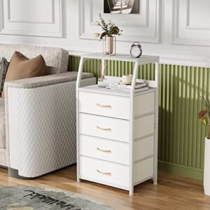 Furnulem Tall 4 Drawers Dresser, Vertical Storage Tower White Dresser for Bedroom, Hallway, Entryway, Nursery, Closet Organizer, Nightstand Bedside Table Furniture, Sturdy Steel Frame, Wood Top