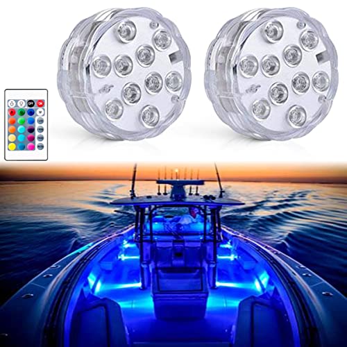 Seaponer Boat Lights Wireless Battery Operated, Waterproof Marine Led Light for Deck Light Courtesy Interior Lights, for Fishing Kayak Duck Jon Bass Boat, RGB Multi Color Remote Controlled, 2pcs