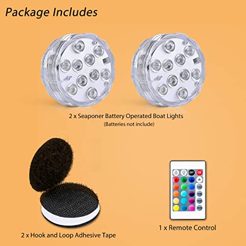 Seaponer Boat Lights Wireless Battery Operated, Waterproof Marine Led Light for Deck Light Courtesy Interior Lights, for Fishing Kayak Duck Jon Bass Boat, RGB Multi Color Remote Controlled, 2pcs