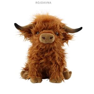 rojoavna 10inch highland cow stuffed animal plush toys, realistic soft cuddly farm toy, soft cow plush toy plushie gift for kids for adults kids boys girls