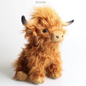 ROJOAVNA 10inch Highland Cow Stuffed Animal Plush Toys, Realistic Soft Cuddly Farm Toy, Soft Cow Plush Toy Plushie Gift for Kids for Adults Kids Boys Girls