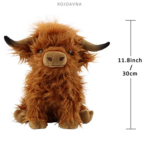 ROJOAVNA 10inch Highland Cow Stuffed Animal Plush Toys, Realistic Soft Cuddly Farm Toy, Soft Cow Plush Toy Plushie Gift for Kids for Adults Kids Boys Girls