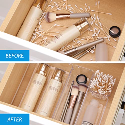 Fixwal 33 PCS Clear Drawer Organizer Set, 4-Size Plastic Drawer Organizers Trays Bathroom Organizers Dresser Storage Bins Separation Box for Makeup, Jewelries, Gadgets, Bathroom, Office, Bedroom.