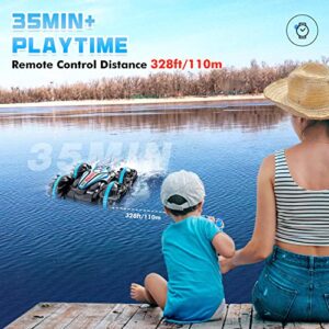 FUUY Amphibious RC Car for Kids Pool Toys for Boys 4-6, 2.4 GHz Remote Control Boat Waterproof RC Monster Truck Stunt Car 4WD Vehicle RC Boat Boys Girls Birthdays Gifts All Terrain Water Beach Toys