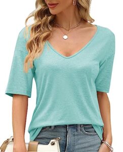 sherosa womens summer tops short sleeve v neck tee shirts trendy cute shirts light green l