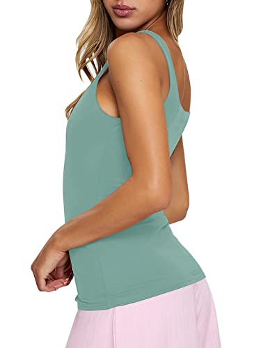 PINKMSTYLE Sleeveless Square Neck Tank Tops for Women Cute Double Layer Seamless Workout Tops Summer Shirts Light Green XX-Large