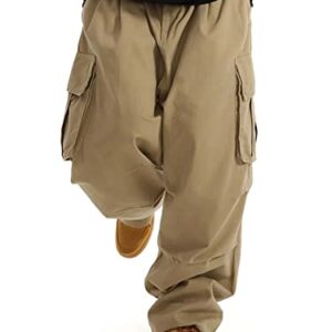 Verdusa Men's Drawstring Waist Pocket Side Loose Cargo Pants Baggy Joggers Khaki S