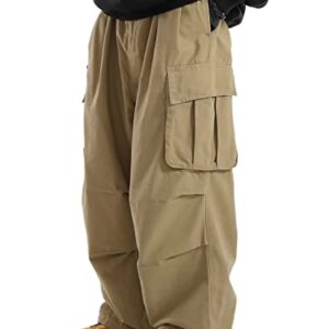 Verdusa Men's Drawstring Waist Pocket Side Loose Cargo Pants Baggy Joggers Khaki S