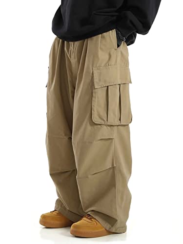 Verdusa Men's Drawstring Waist Pocket Side Loose Cargo Pants Baggy Joggers Khaki S