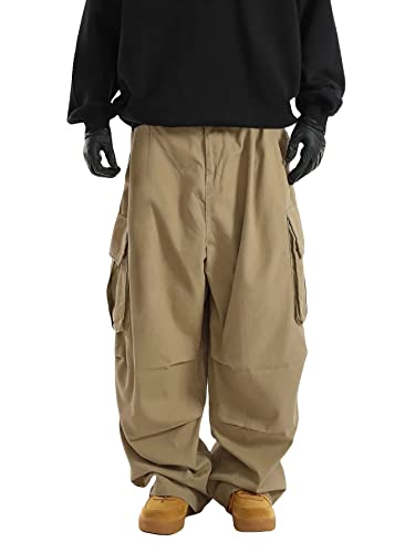 Verdusa Men's Drawstring Waist Pocket Side Loose Cargo Pants Baggy Joggers Khaki S