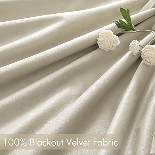 MIULEE 100% Blackout Velvet Curtains 90 Inches Long 2 Panels Ivory White Cream Luxury Light Blocking Window Drapes for Bedroom Living Room Back Tab Rod Pocket Thermal Insulated Curtains