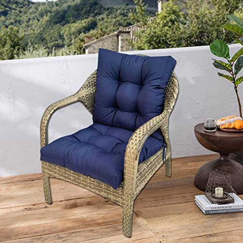 Outdoor Seat/Back Chair Cushion Tufted Pillow with Ties, 42 x 21”Tufted High Back Patio Chair Cushions All Weather Soft Thicken Rocking Chair Cushion for Indoor Outdoor Furniture (Navy Blue)