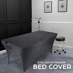 Velvet Stretchy Massage Bed Table Sheet Cover for Lash Bed or Massage Table with Pocket and Cut-Out for Leg RooM (Dark Gray Velvet)