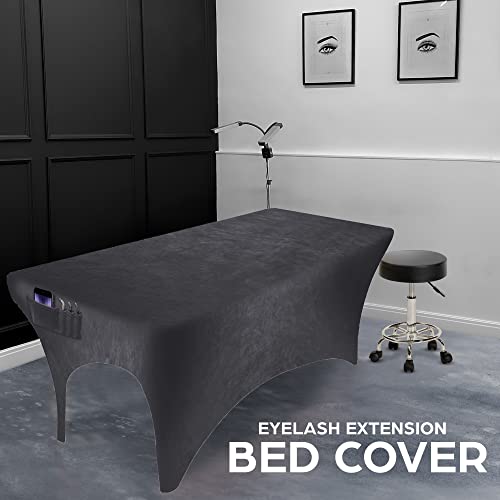 Velvet Stretchy Massage Bed Table Sheet Cover for Lash Bed or Massage Table with Pocket and Cut-Out for Leg RooM (Dark Gray Velvet)