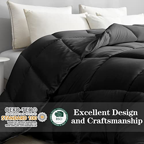 DREAMHOUR Bamboo Fiber Comforter Queen Size,Black Ultra Soft Breathable Plush Duvet Insert All Season Machine Washable,8 Corner Tabs 90X90 Inches