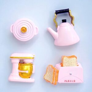 4pcs pink decorative refrigerator magnet for home kitchen office whiteboard locker decoration - fake houseware fridge magnet with simulation toaster kettle pot fridget, pink aesthetics home decor