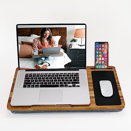 Lap Desk, Laptop Lap Desk with Cushion Made with Premium Acacia Wood. Lap Desk for Laptop Fits 14” to 17” Laptops. Bed Desk, Laptop Desk, Lapdesk for Laptop for Home Office Laptop Lap Desks Hazelteck