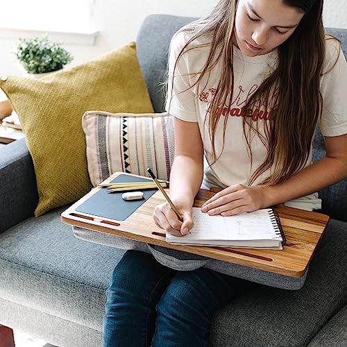 Lap Desk, Laptop Lap Desk with Cushion Made with Premium Acacia Wood. Lap Desk for Laptop Fits 14” to 17” Laptops. Bed Desk, Laptop Desk, Lapdesk for Laptop for Home Office Laptop Lap Desks Hazelteck