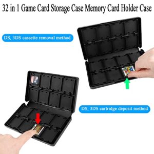 QIANRENON 32 in 1 Game Card Storage Case Memory Card Holder Case, Holds (30 DSI/DSXL/3DS Card + 2 SD Card + 2 FT Phone Card + 2 DSI/DSXL/3DS styluse), for NDS Card, 3DS Card, Black