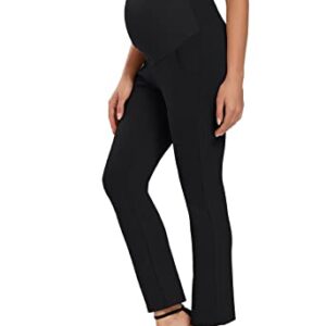 Foucome Women's Maternity Work Pants Over The Belly Bootcut Dress Pants Stretch Pregnancy Slacks (Black, L)