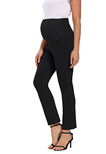 Foucome Women's Maternity Work Pants Over The Belly Bootcut Dress Pants Stretch Pregnancy Slacks (Black, L)