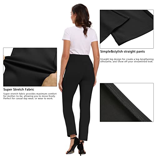 Foucome Women's Maternity Work Pants Over The Belly Bootcut Dress Pants Stretch Pregnancy Slacks (Black, L)