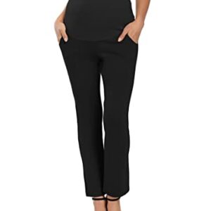 Foucome Women's Maternity Work Pants Over The Belly Bootcut Dress Pants Stretch Pregnancy Slacks (Black, L)